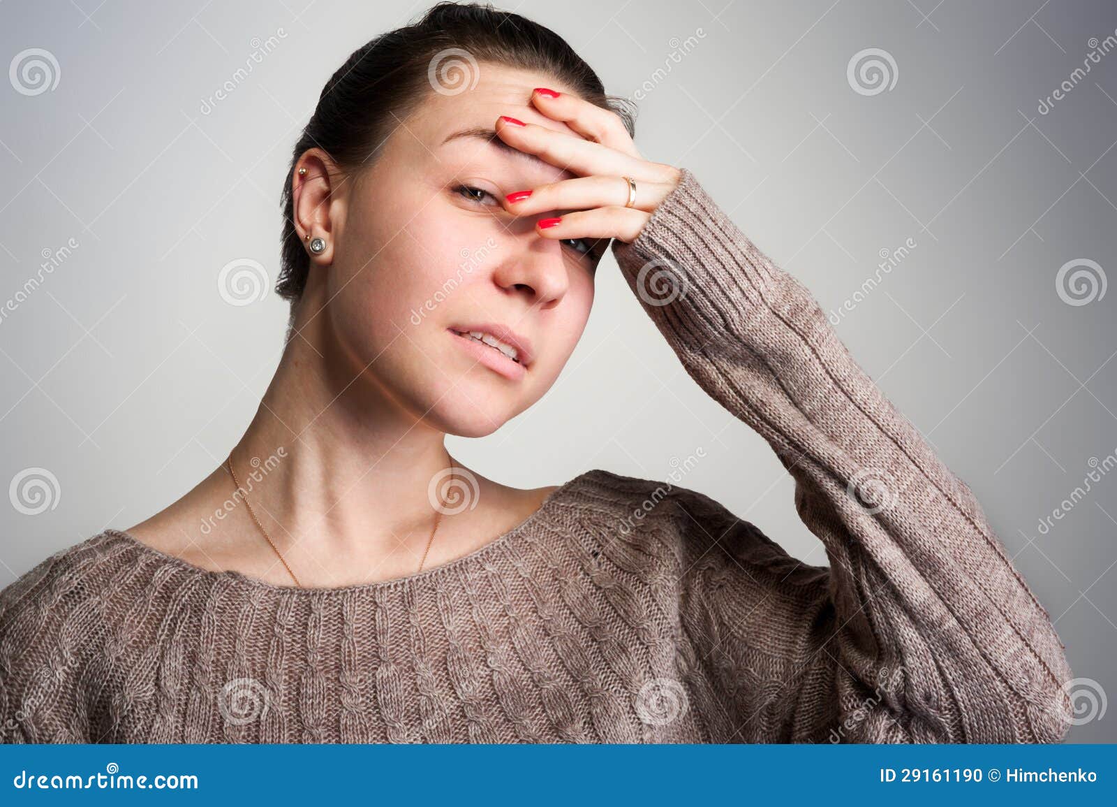 Girl covers face withhand stock photo. Image of eccentric - 29161190