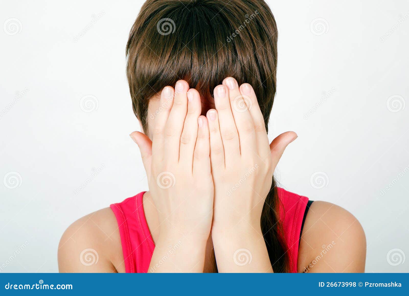 Girl Covers Her Face with Both Hands Stock Photo - Image of attractive ...