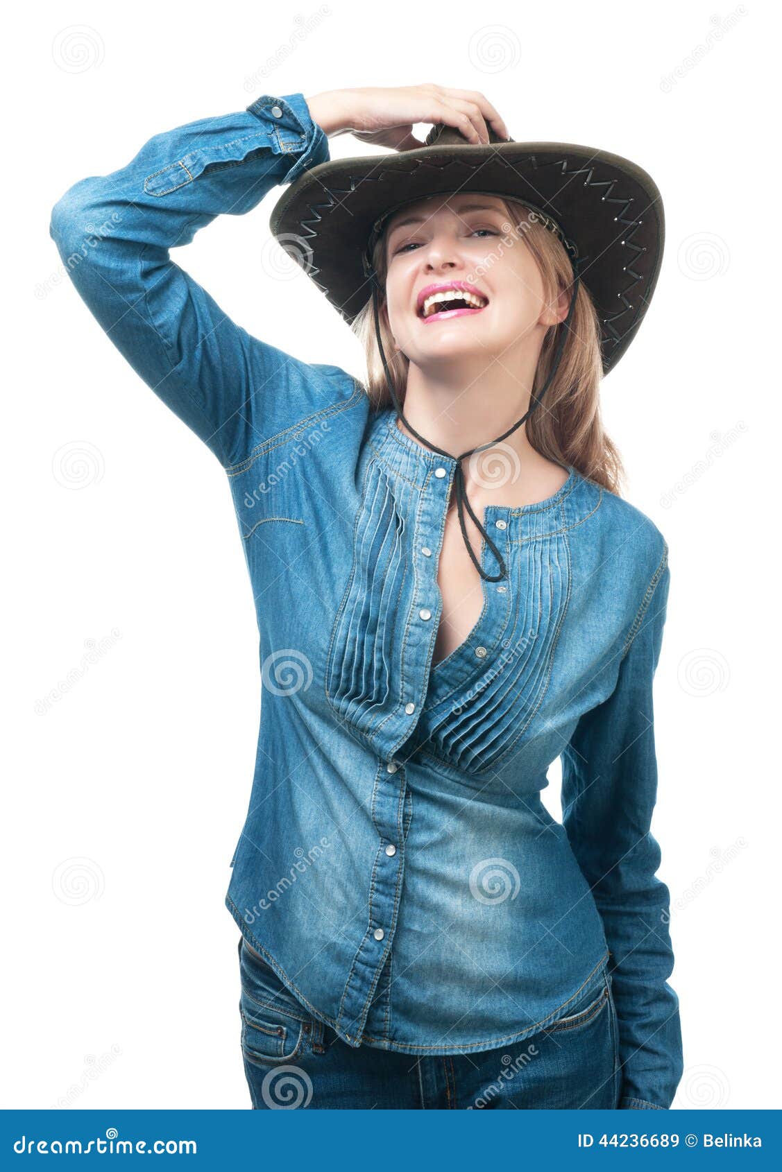 Girl Cowboy Isolated on a White Background Stock Image - Image of ...