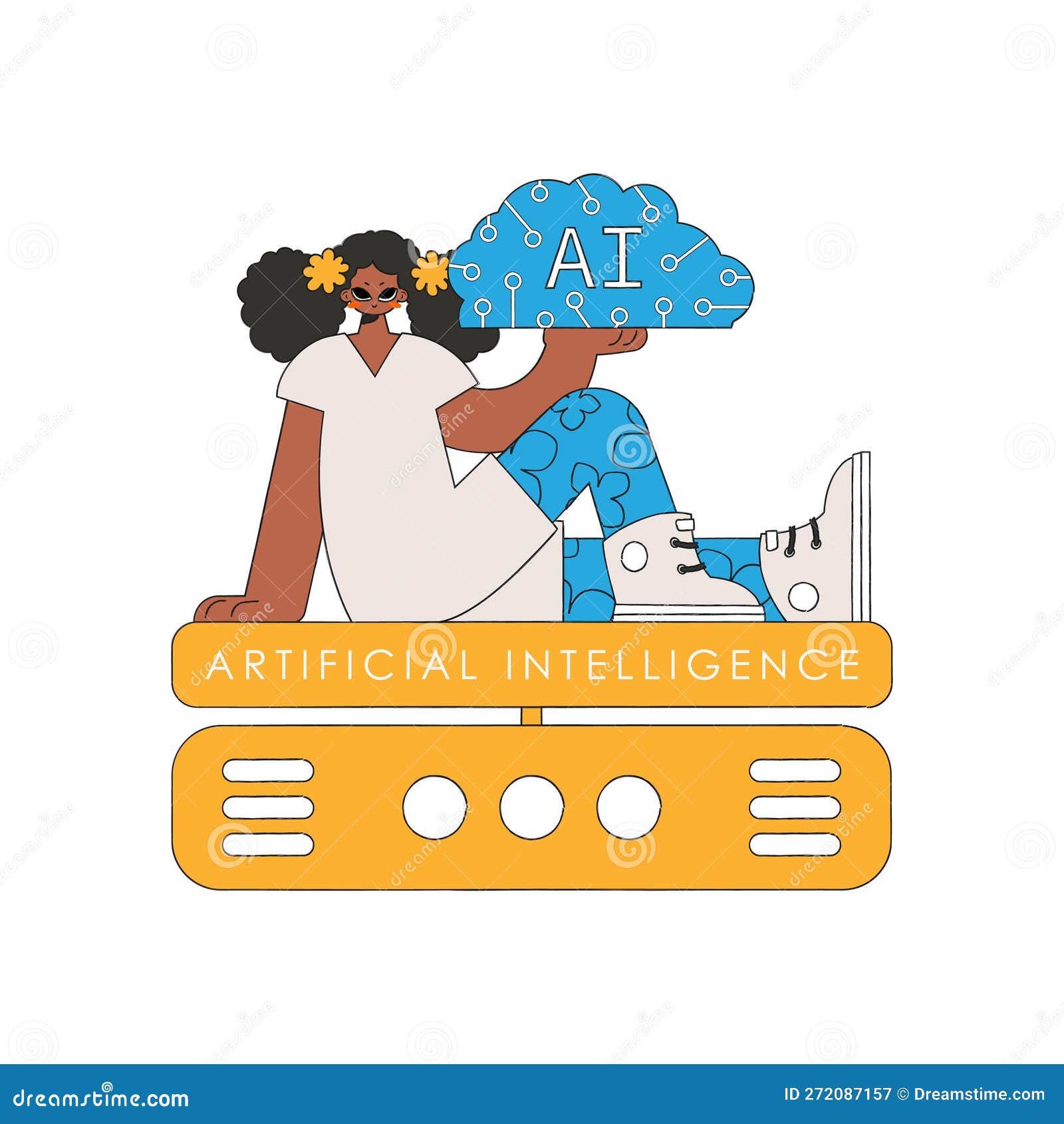 Girl Cradling AIenabled Brain Illustration in Vector Format. Stock ...