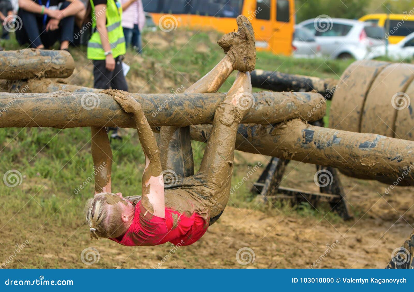 The Girl Crawls on the Log. Stock Photo - Image of crawling, obstacle ...