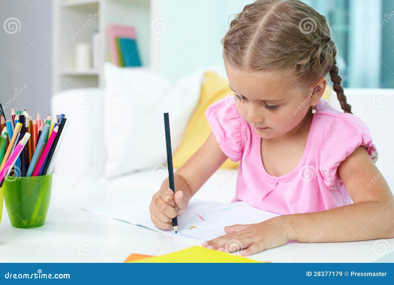 Girl with crayons stock image. Image of crayons, casual - 28377179