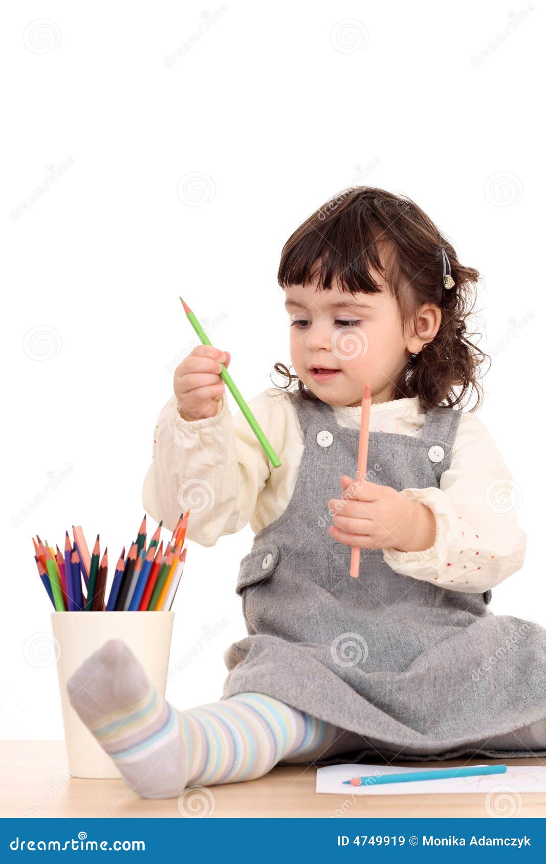Girl with crayons stock image. Image of writing, desk - 4749919