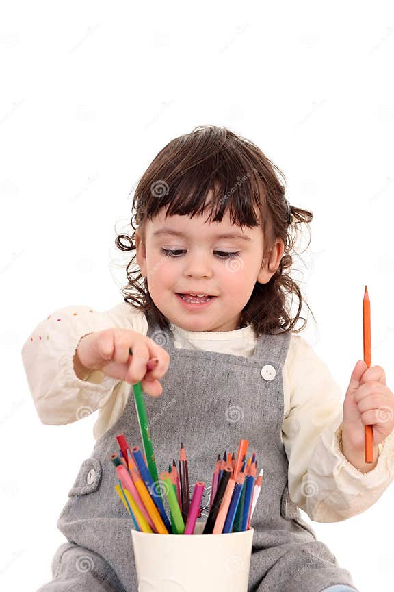 Girl with crayons stock photo. Image of knowledge, educate - 4750022