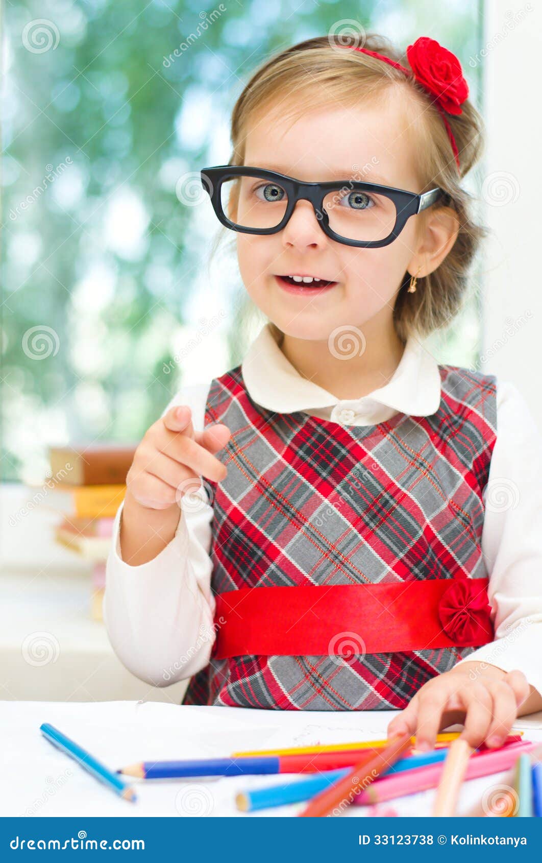Girl with crayons stock photo. Image of finger, concentration - 33123738