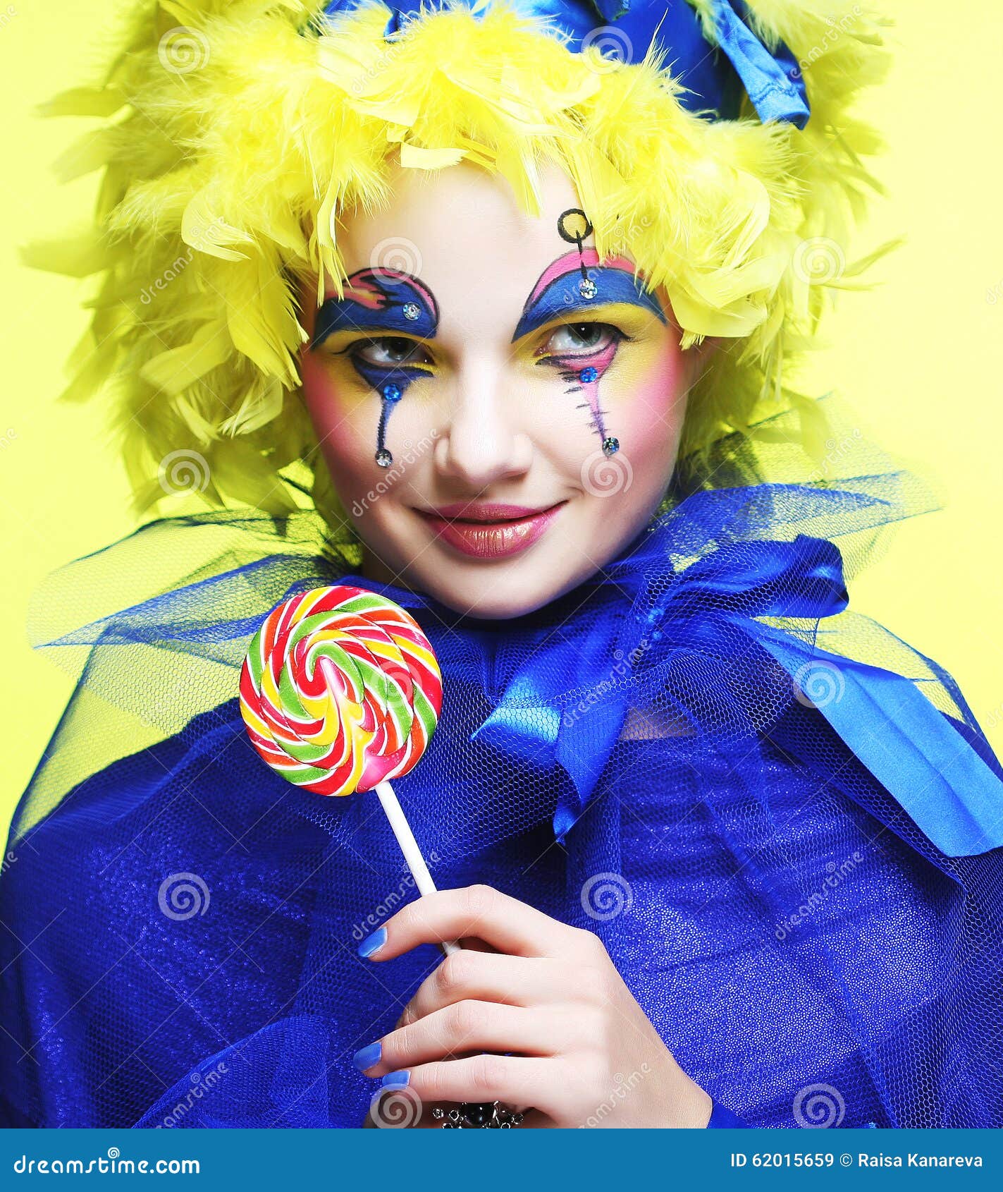Girl with with Creative Make-up Holds Lollipop Stock Image - Image of ...