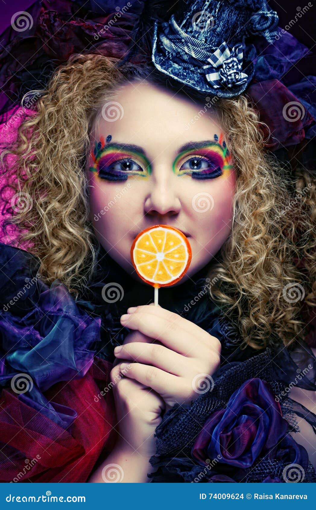 Girl with with Creative Make-up Holds Lollipop Stock Photo - Image of ...