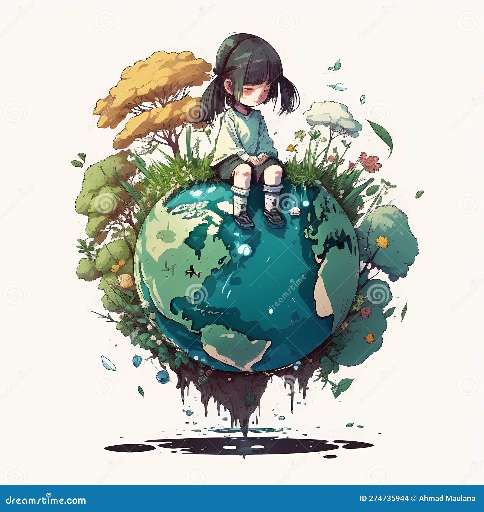 Animem girl cry on earth stock photo. Image of graphic - 274735944