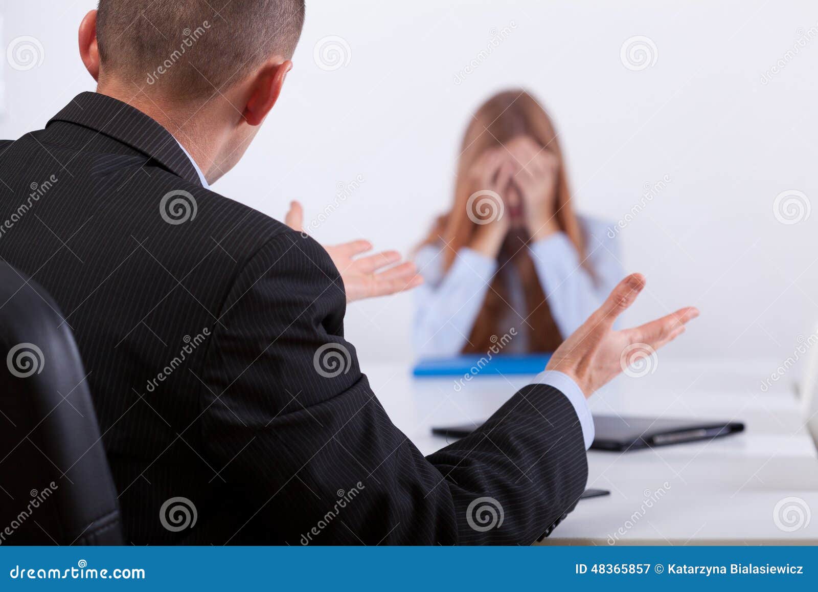Girl Crying on a Conversation with Employer Stock Image - Image of ...