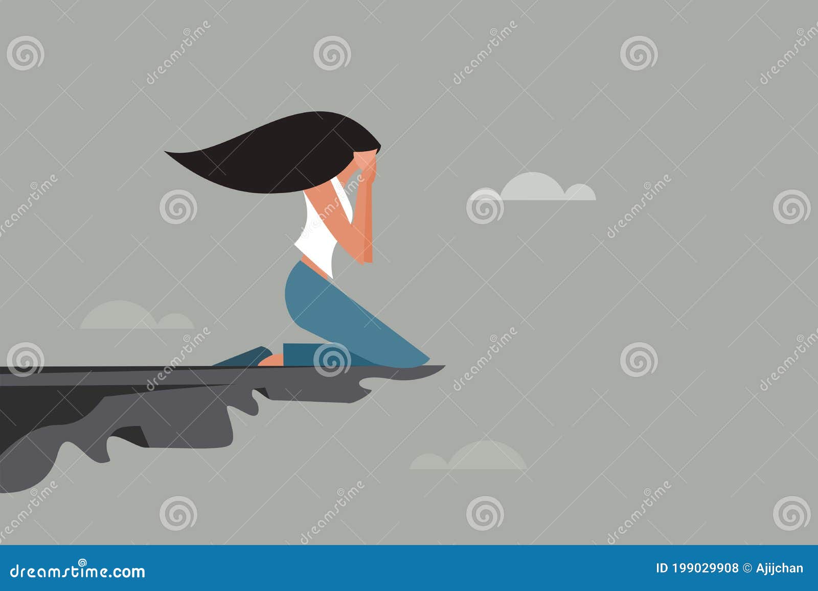 Girl Weeping on the Edge of a Cliff Stock Vector - Illustration of edge ...