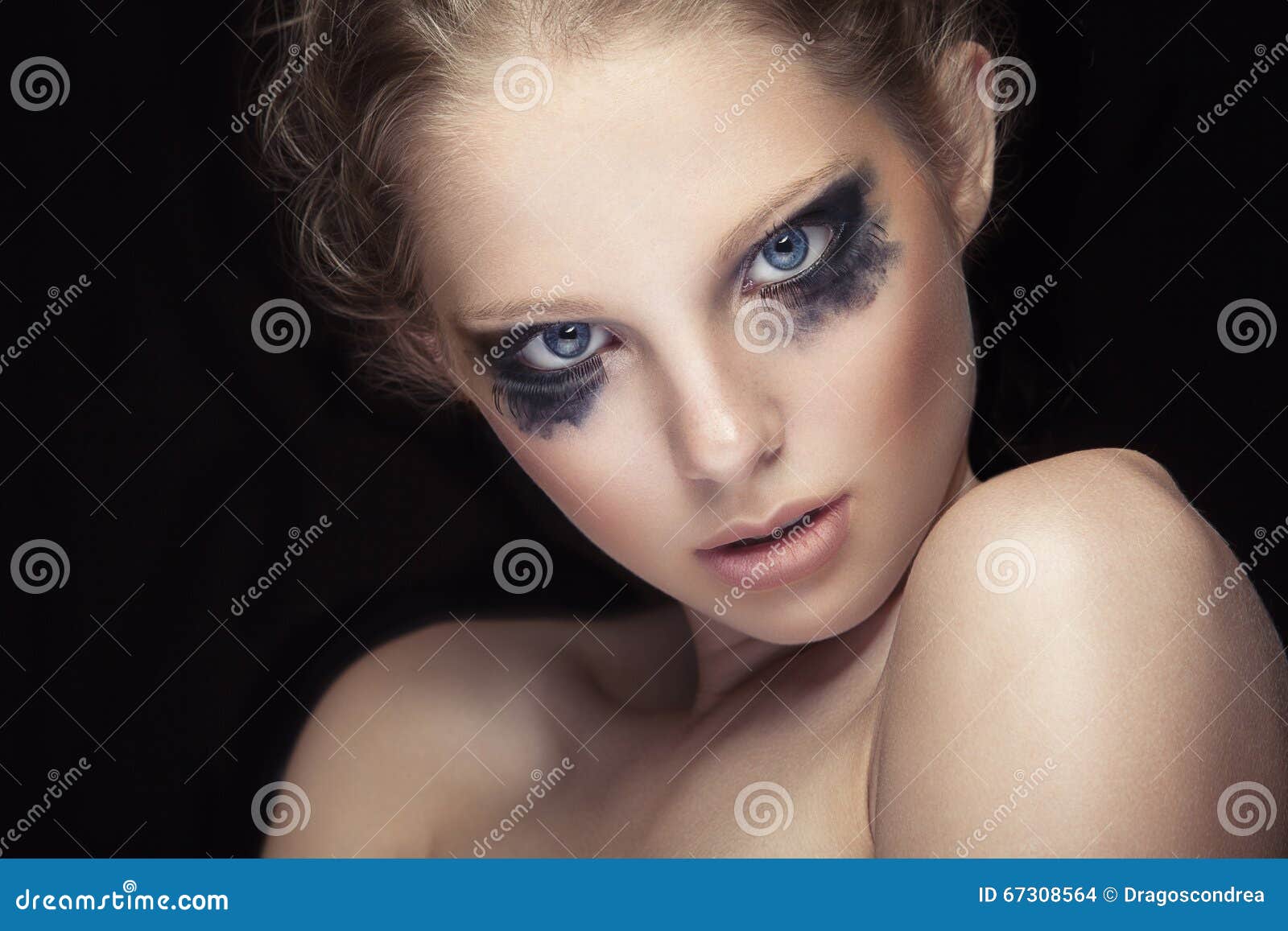Girl with Crying Make Up on Black Background Stock Photo - Image of ...