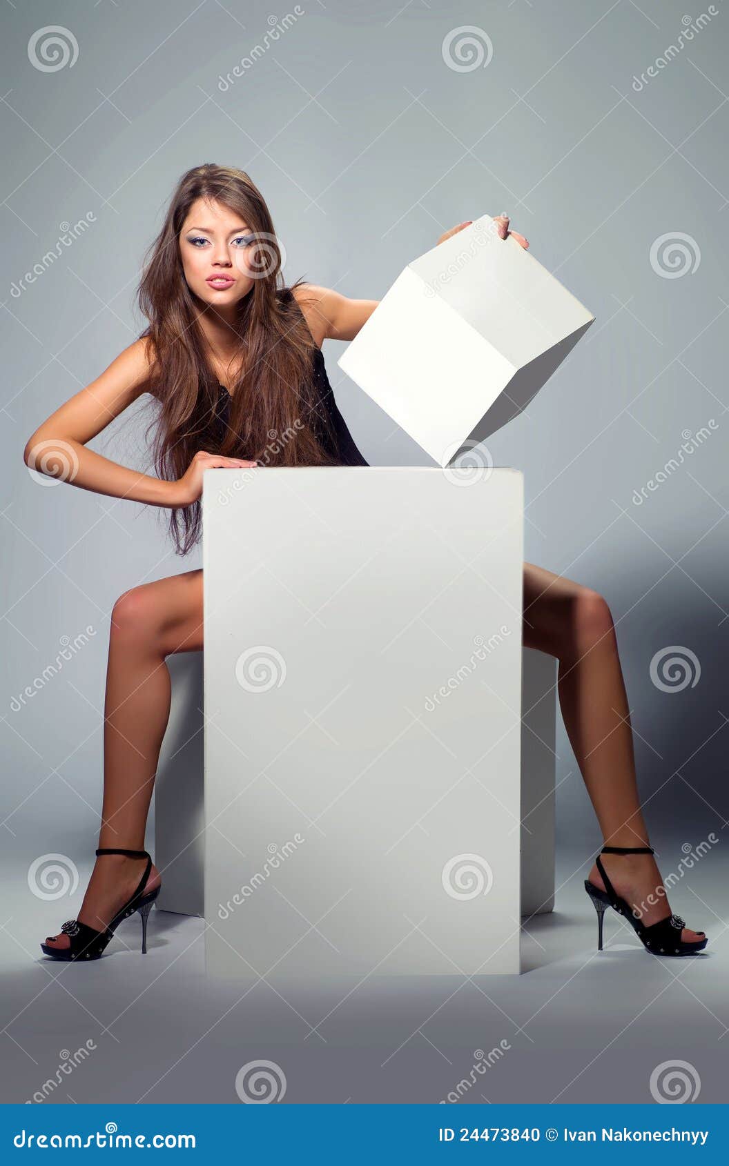 A girl and a cube stock photo. Image of pose, shoes, lady - 24473840