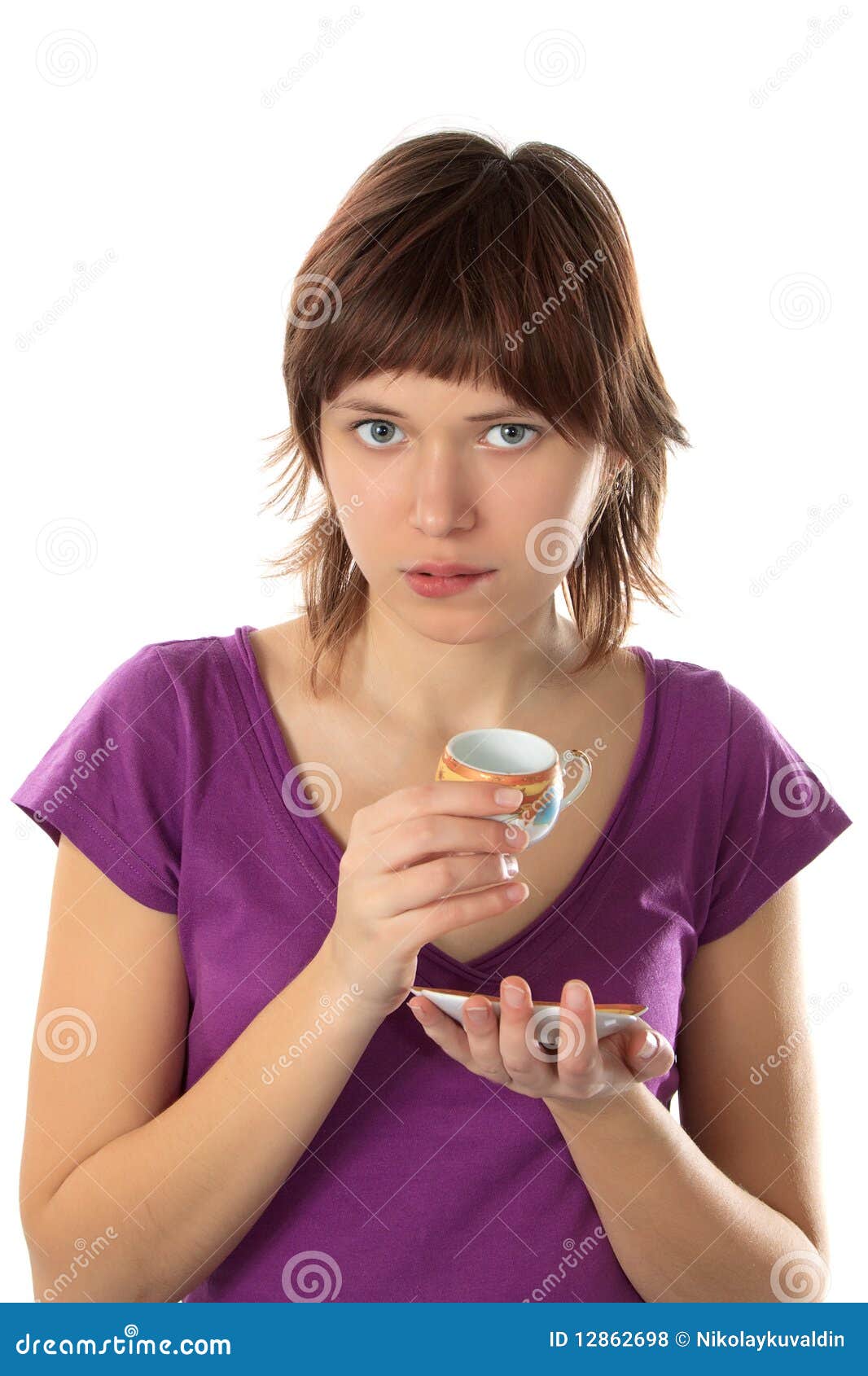 Girl with a cup in hands stock photo. Image of breakfast - 12862698