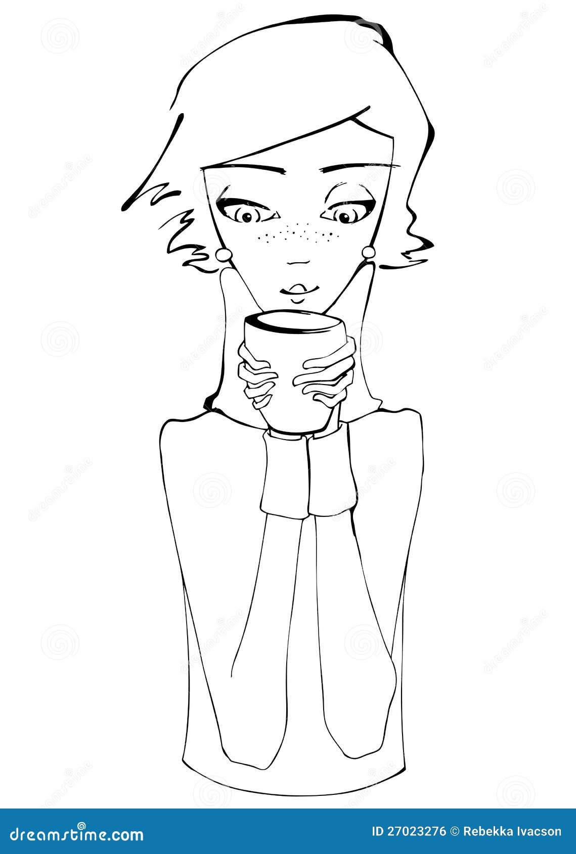 Girl with cup of tea stock vector. Illustration of drinking - 27023276