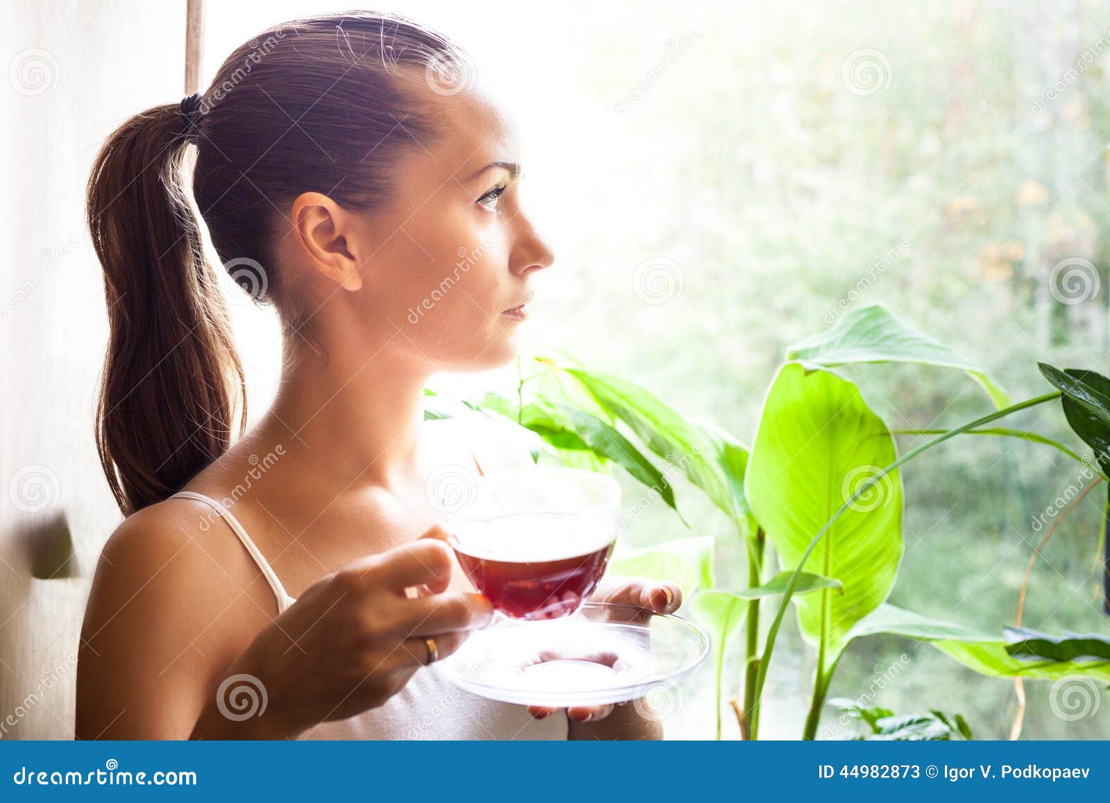 Girl with a cup of tea stock image. Image of waiting - 44982873