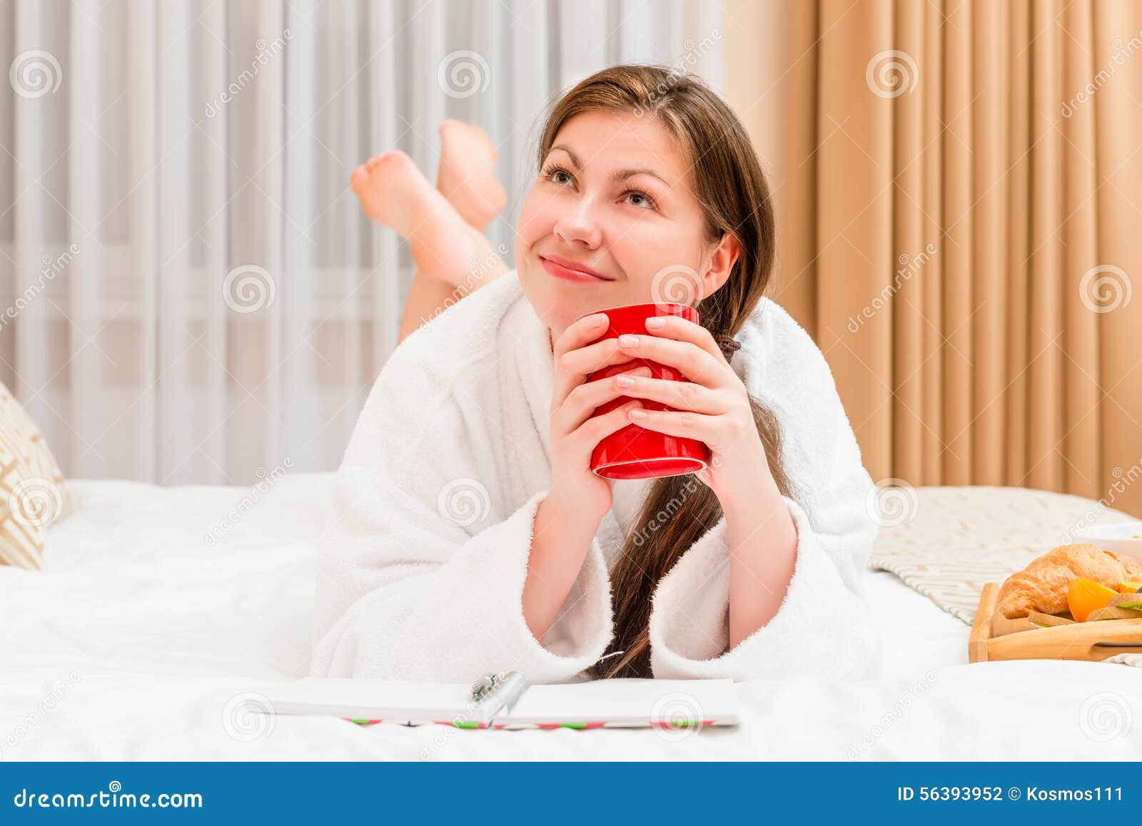 Girl with a Cup Thinking of Something Pleasant Stock Photo - Image of ...
