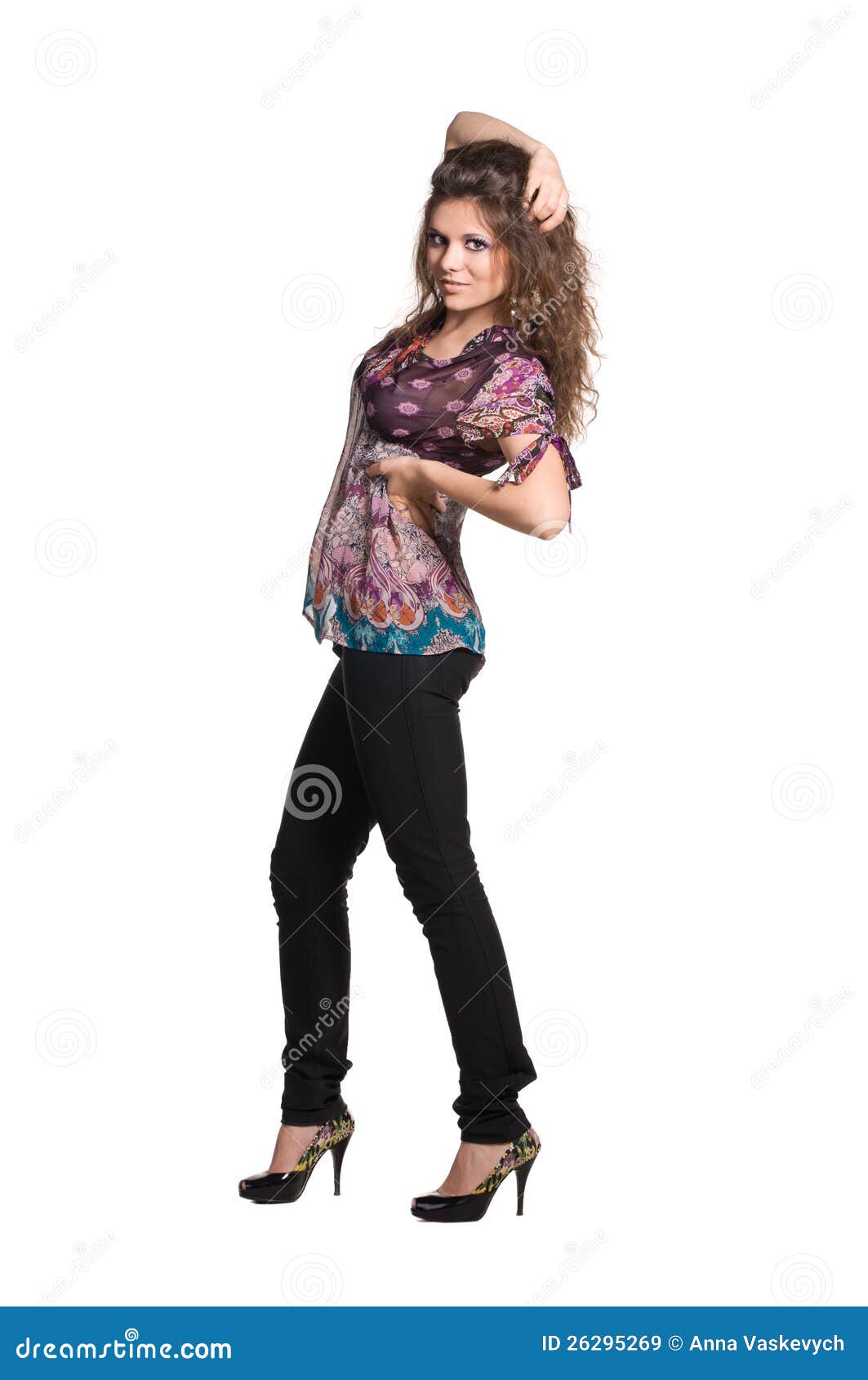 Girl with Curly Hair in Motion Stock Image - Image of brunette, curly ...