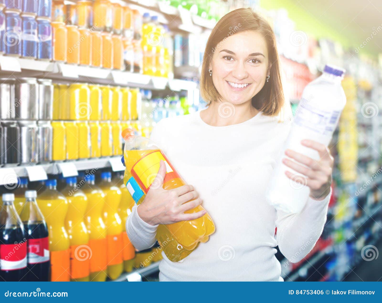 Girl Customer Looking for Refreshing Beverages Stock Photo - Image of ...