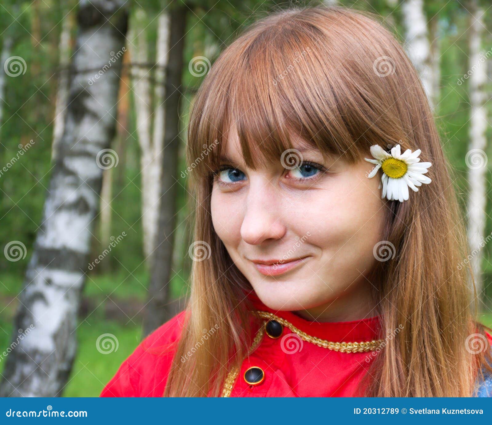 Girl With Daisies In Her Hair Stock Image Image Of Folk Birch 20312789