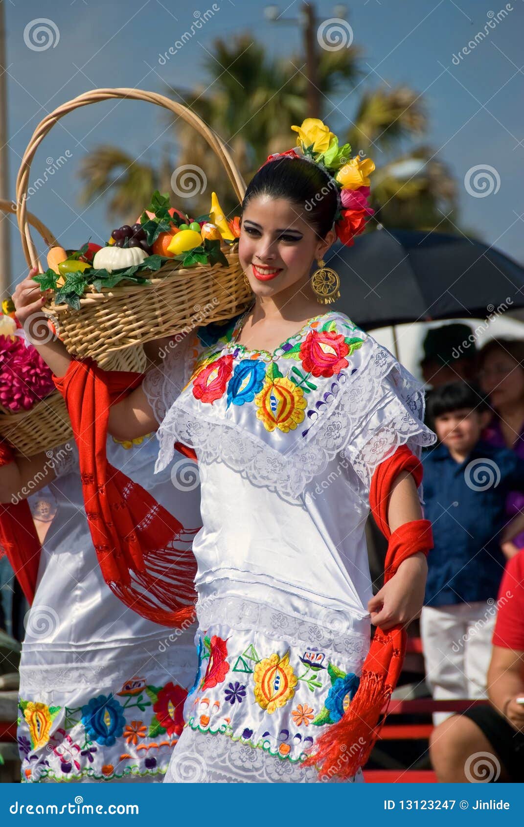 Girl Dance in Mexican Costume and Fruit Basket Editorial Photography ...