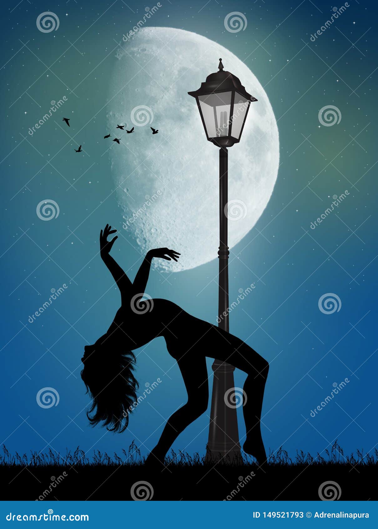 Girl Dancing Around the Lamppost of Light Stock Image - Image of ...
