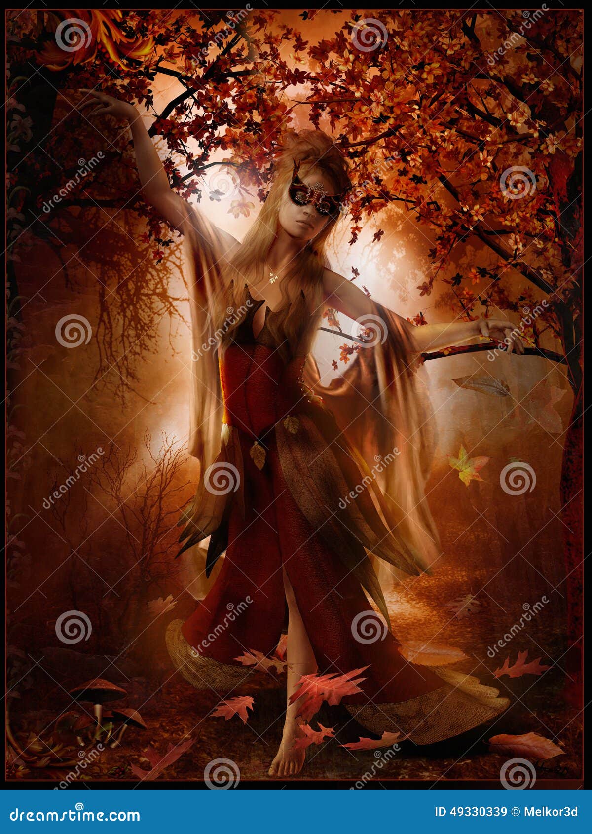 Girl Dancing among Autumn Leaves Stock Illustration - Illustration of ...