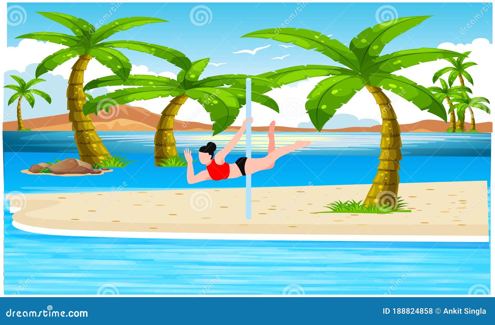 Girl is Dancing on the Beach Stock Vector - Illustration of ocean ...