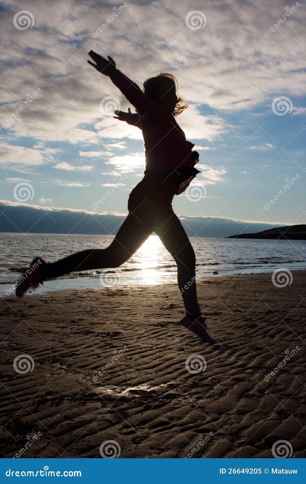 Girl Dancing on Beach at Sunset Stock Image - Image of coast, backlit ...
