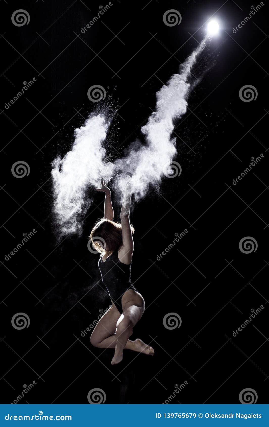Girl Dancing with a Flour on Black Background. Stock Image - Image of ...