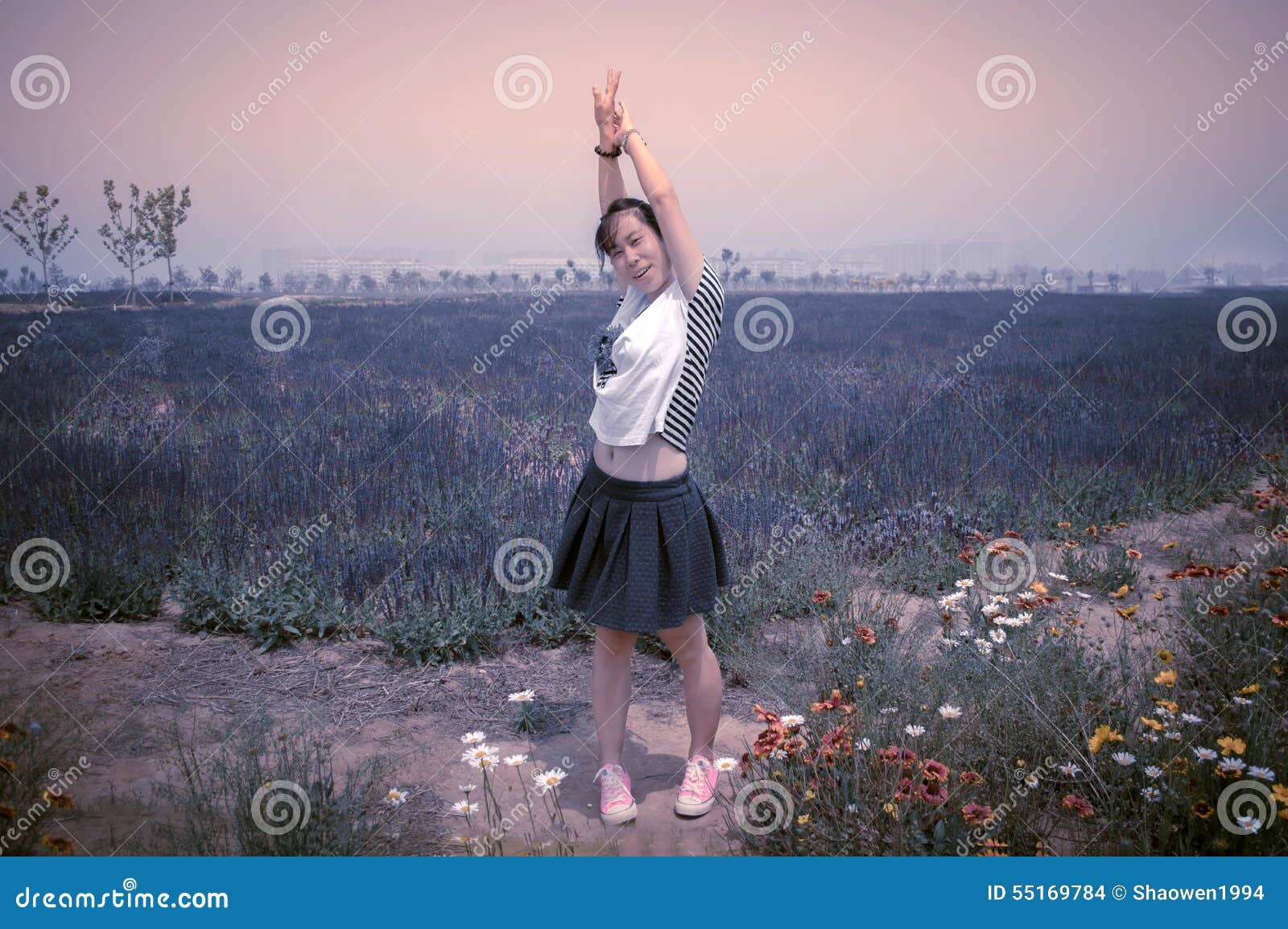 Girl dancing in flowers stock photo. Image of portrait - 55169784