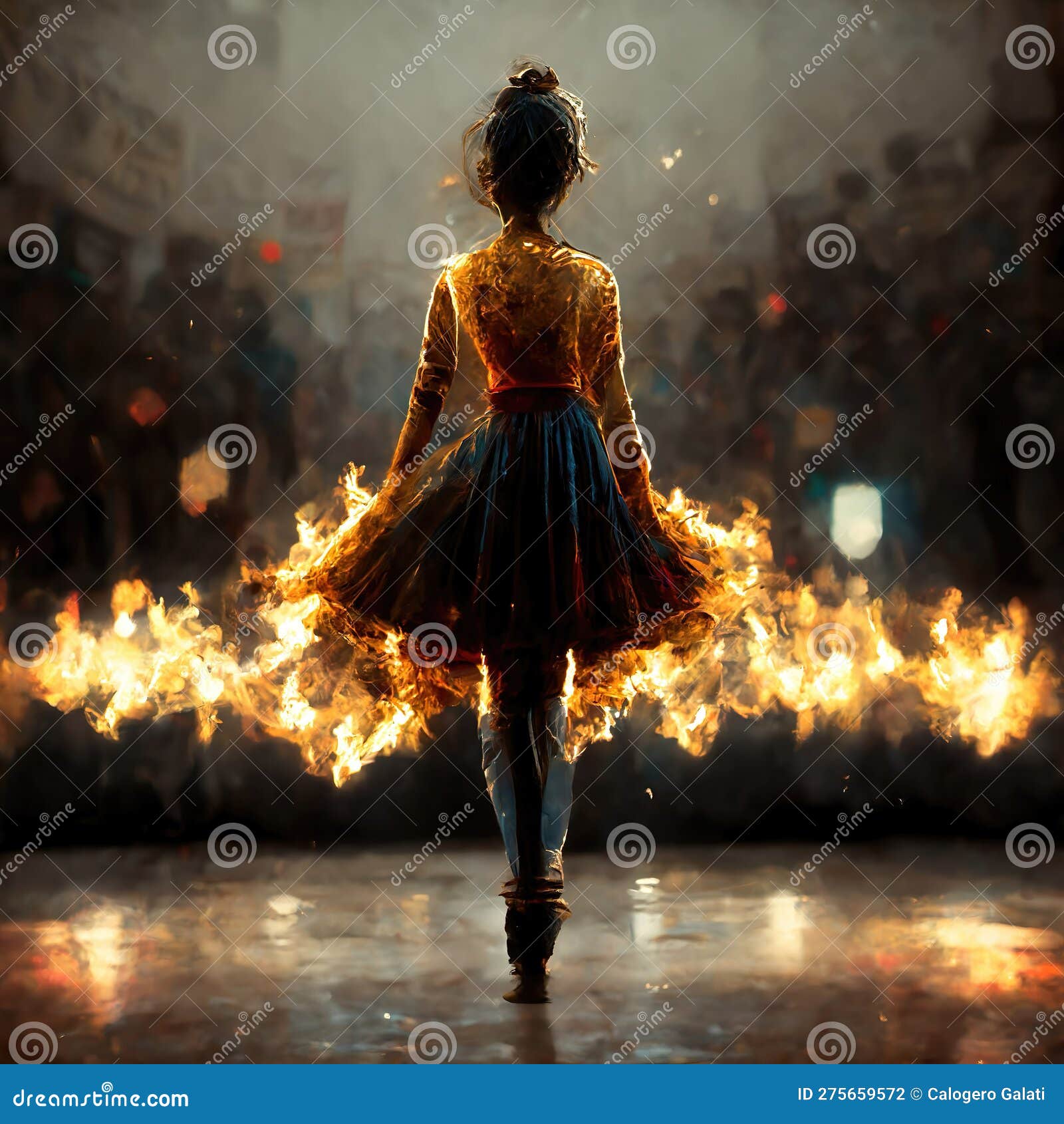 Girl Dancing in Front of Fire, Photorealistic, Ai Generated Image Stock ...