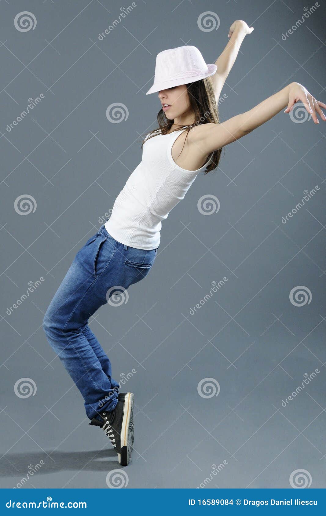 Girl Dancing with Hands in Air Stock Photo - Image of performer, white ...