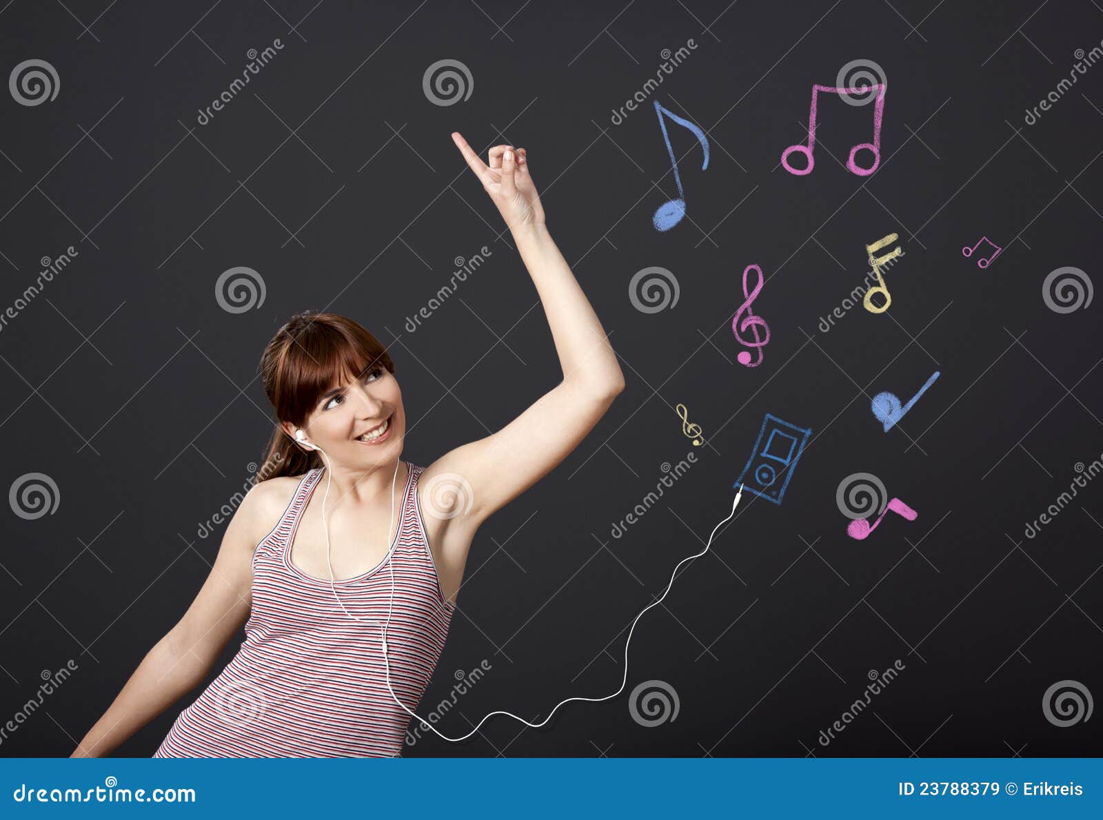 Girl Dancing with Musical Notes Stock Image - Image of happy, listening ...