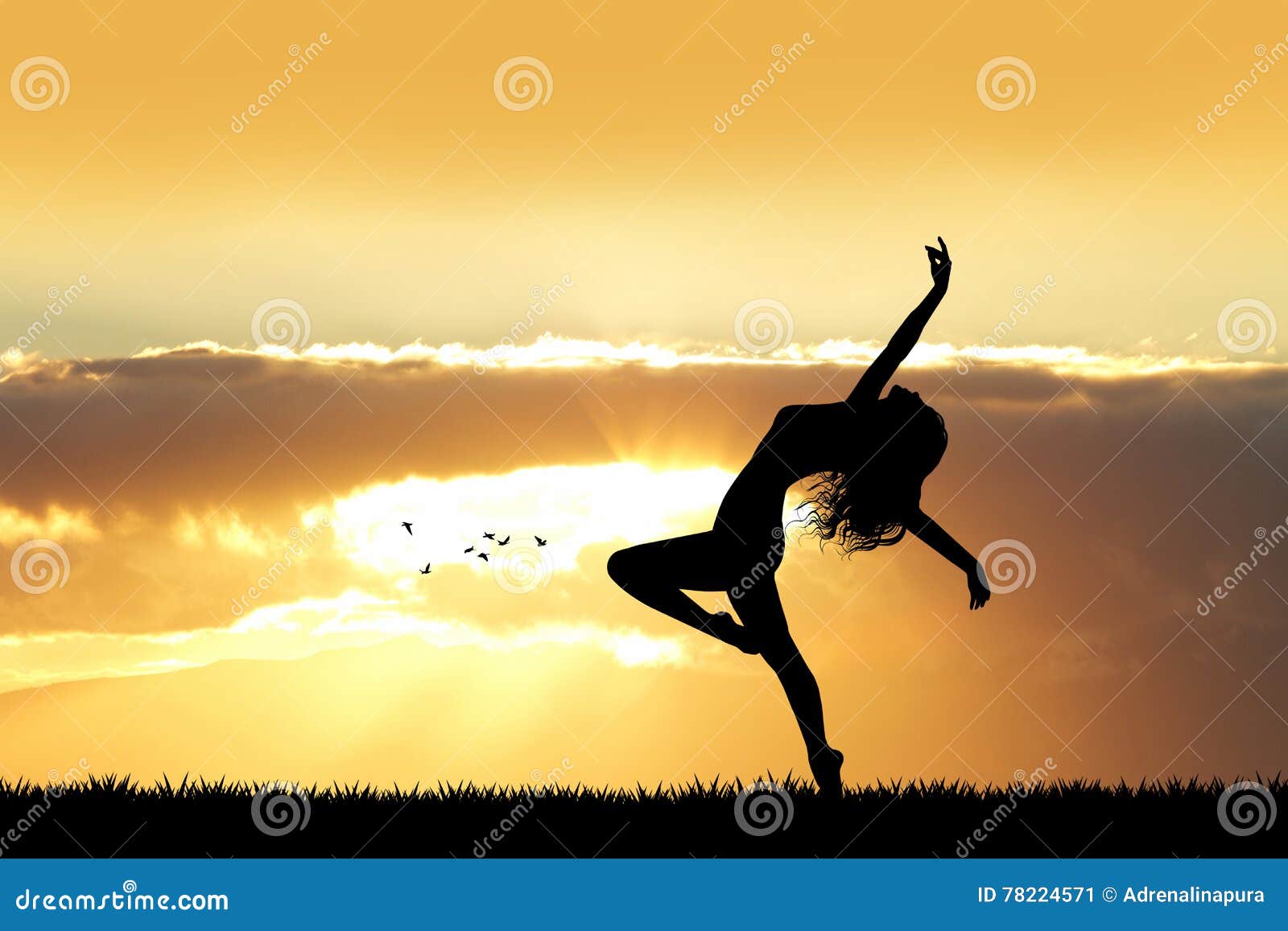 Girl dancing at sunset stock illustration. Illustration of female ...