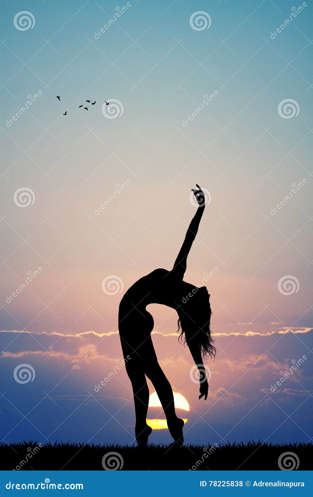 Girl dancing at sunset stock illustration. Illustration of body - 78225838
