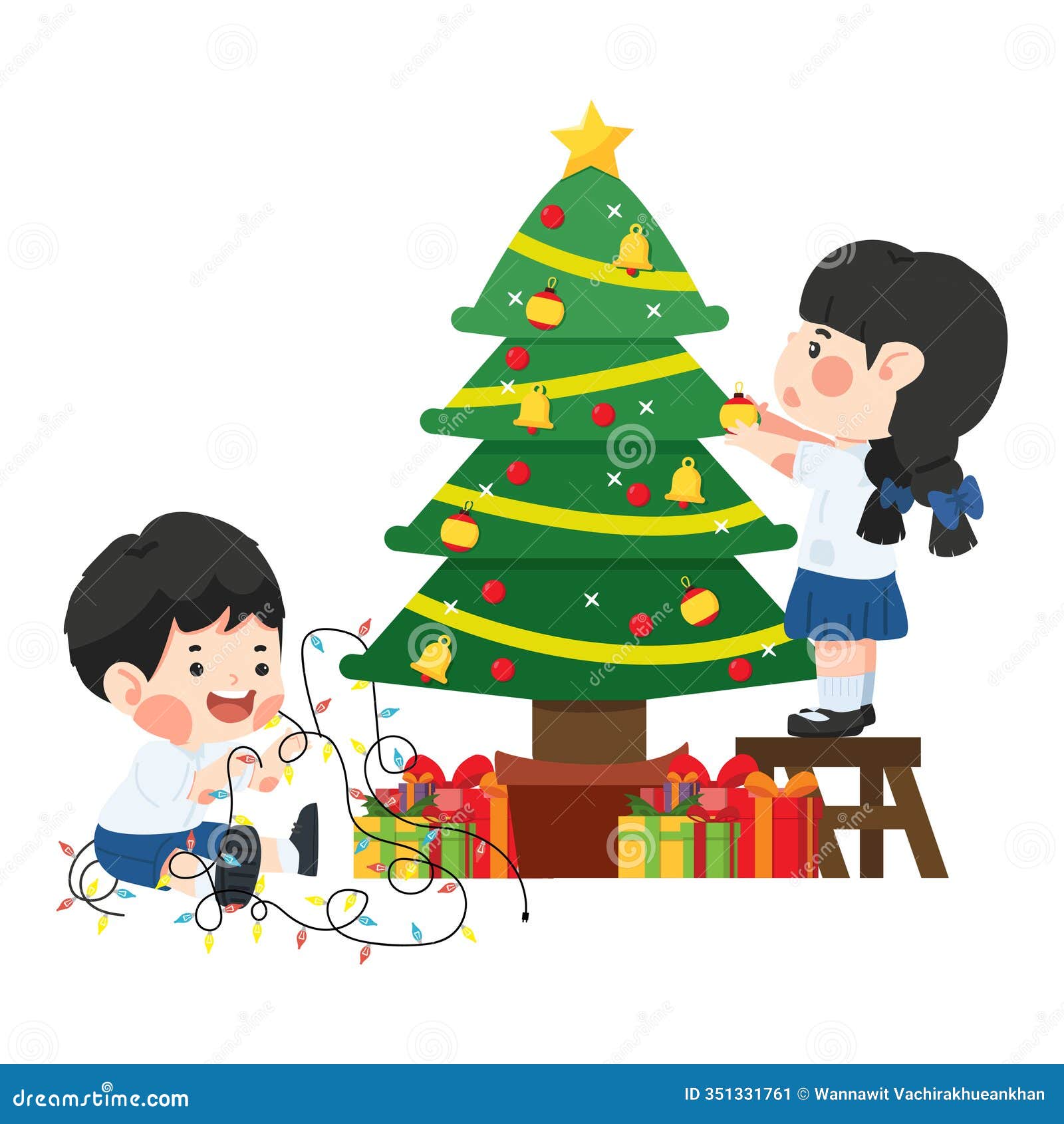 Girl Decorating the Christmas Tree Stock Illustration - Illustration of ...