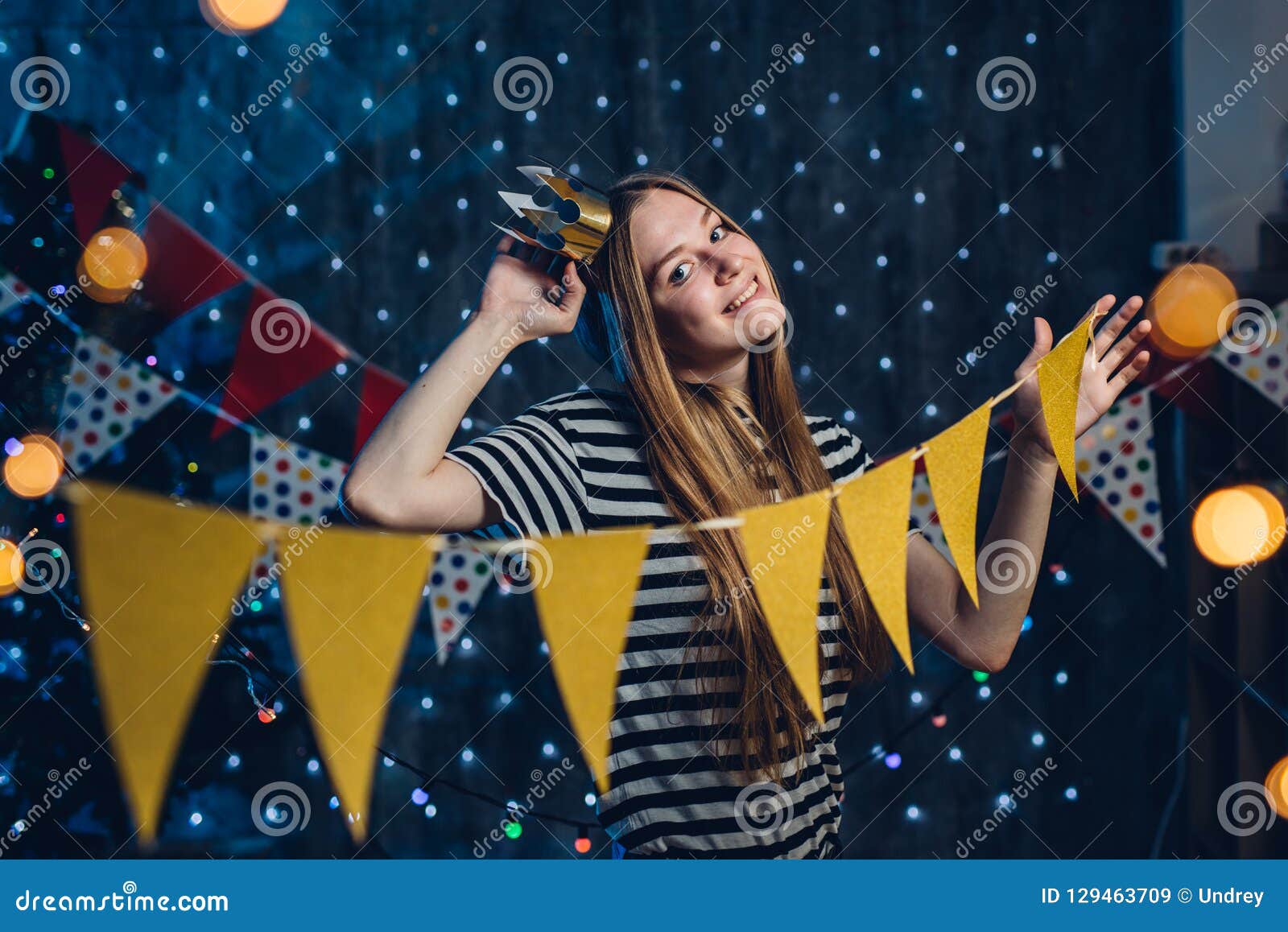 Girl Decorating Home Christmas New Year Time Stock Image Image Of