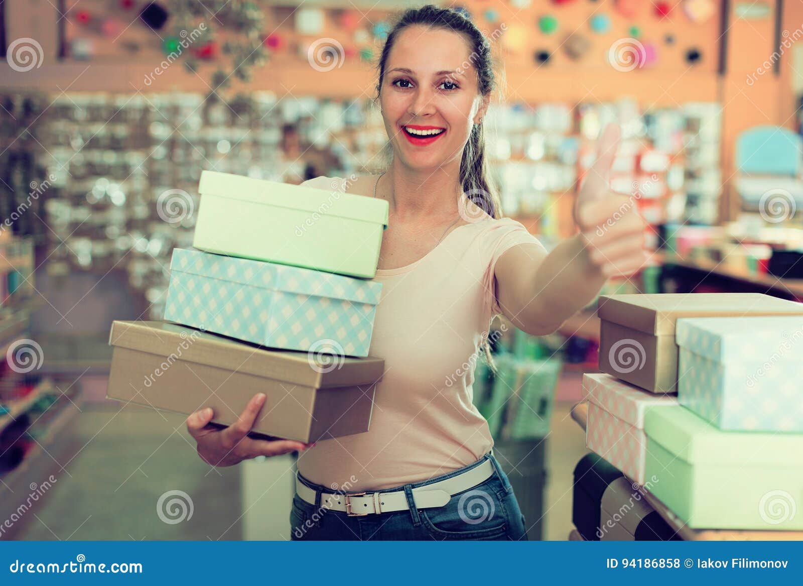 Girl is Demonstrating Light Boxes Stock Photo - Image of cardboard ...