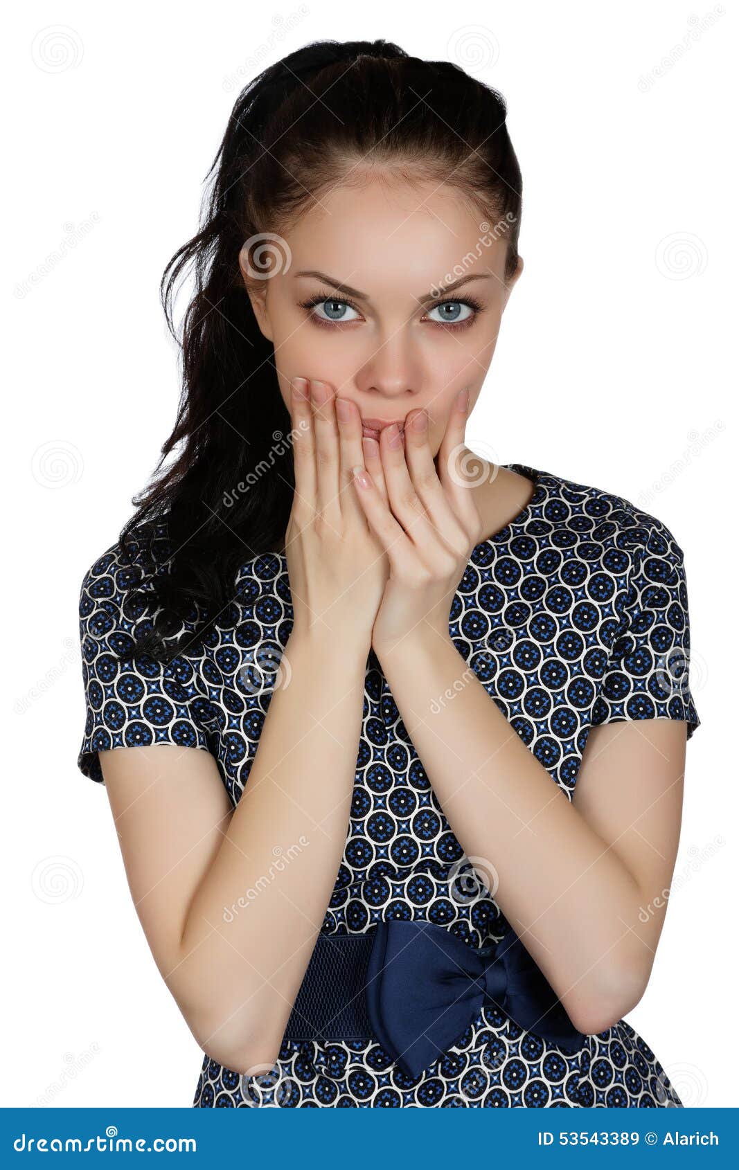 Girl in a Depression in a Dress on a White Stock Image - Image of ...