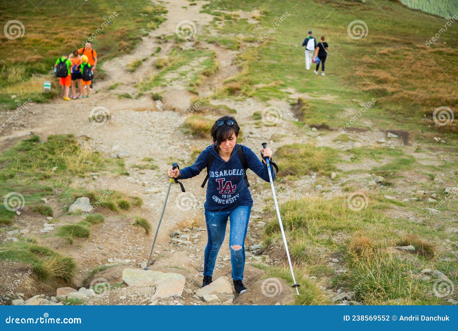 Girl Descend Down a Large Green Mountain Range Stock Photo - Image of ...