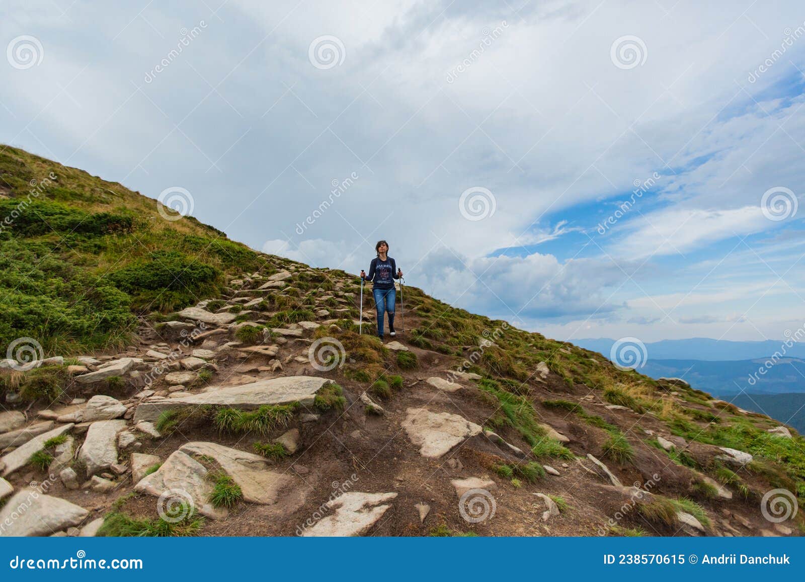 Girl Descend Down a Large Green Mountain Range Stock Image - Image of ...