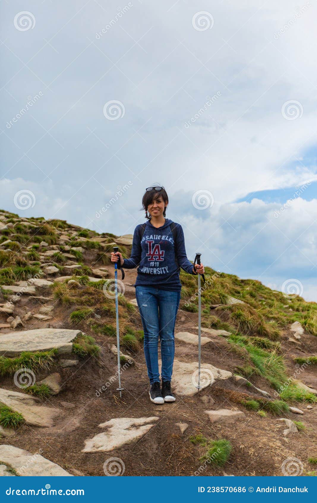 Girl Descend Down a Large Green Mountain Range Stock Photo - Image of ...