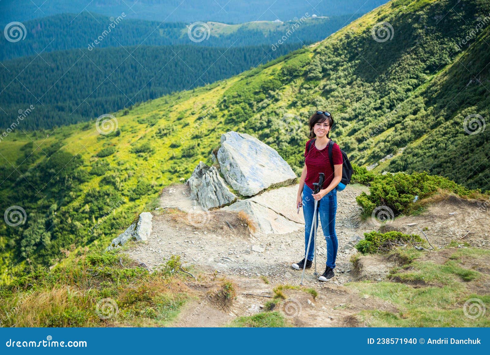 Girl Descend Down a Large Green Mountain Range Stock Photo - Image of ...