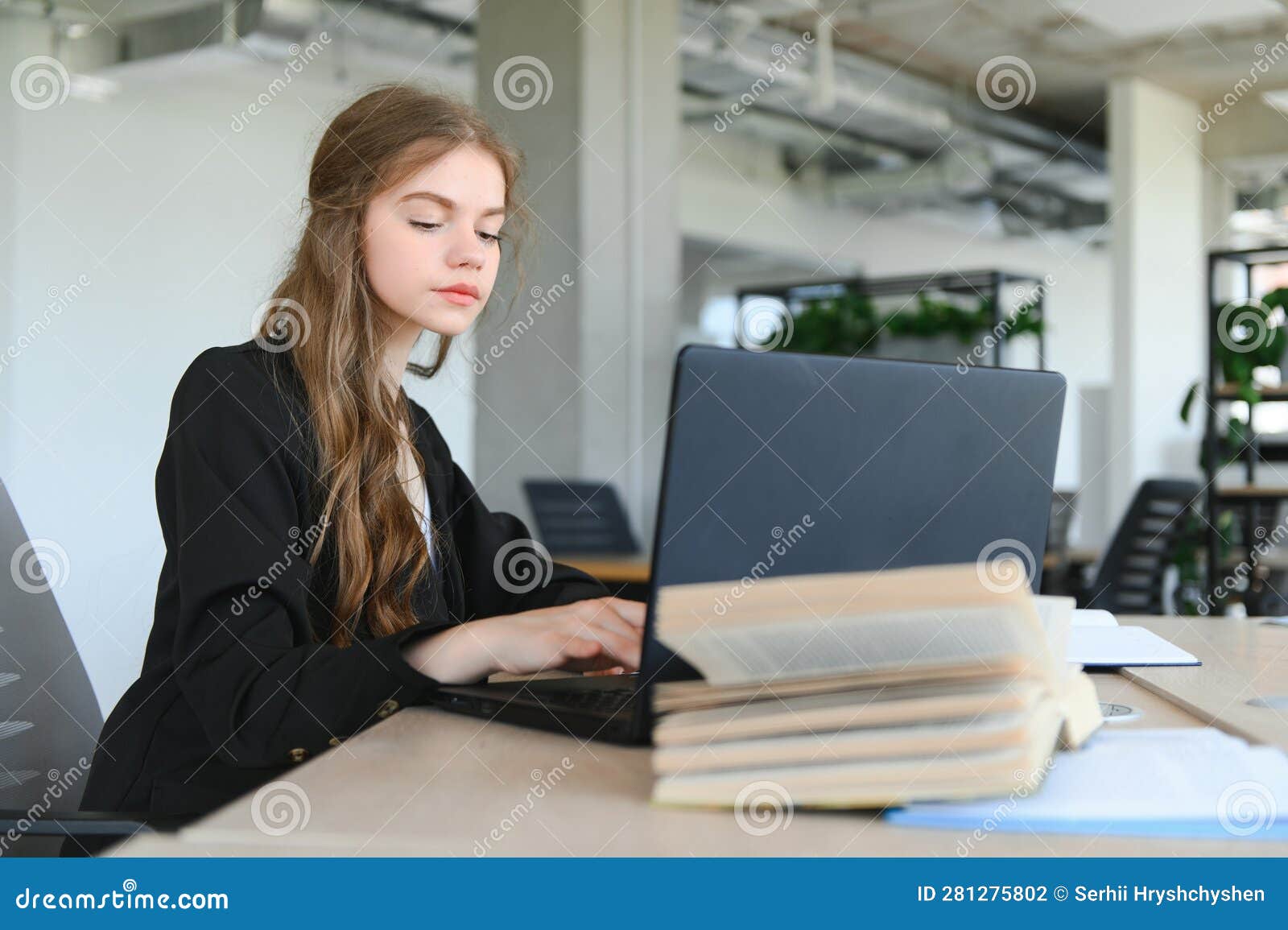 Girl at the desk in school stock photo. Image of girl - 281275802