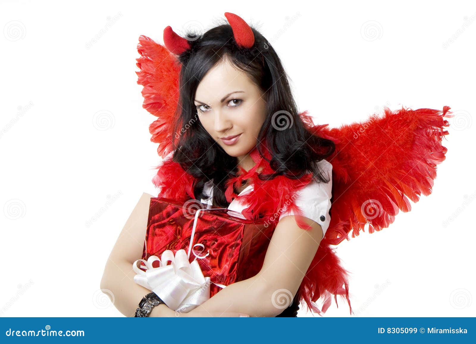 Girl in a Devil Costume with a Gift Stock Image - Image of costume ...