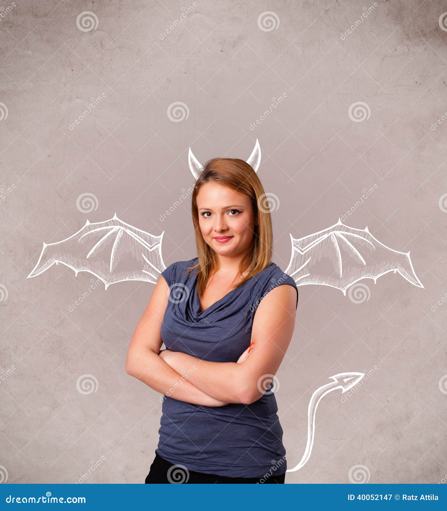 Girl with Devil Horns and Wings Drawing Stock Image - Image of fire ...