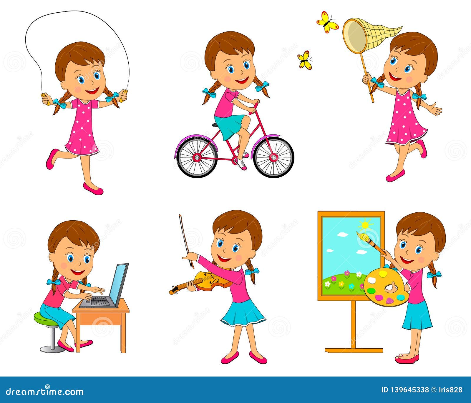 Girl different activity stock illustration. Illustration of children ...