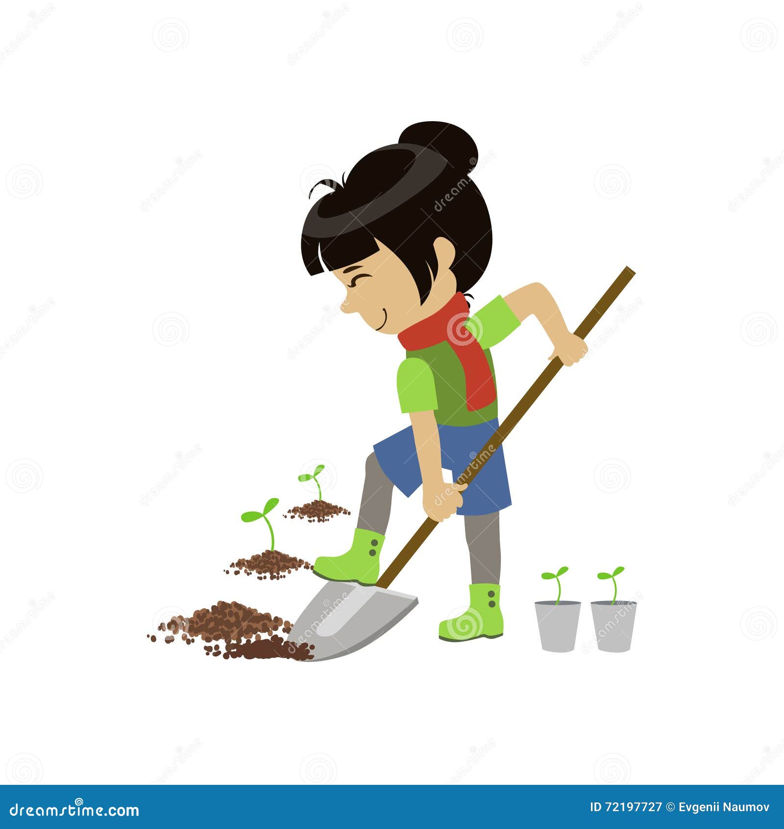 Girl Digging the Ground stock vector. Illustration of shovel - 72197727