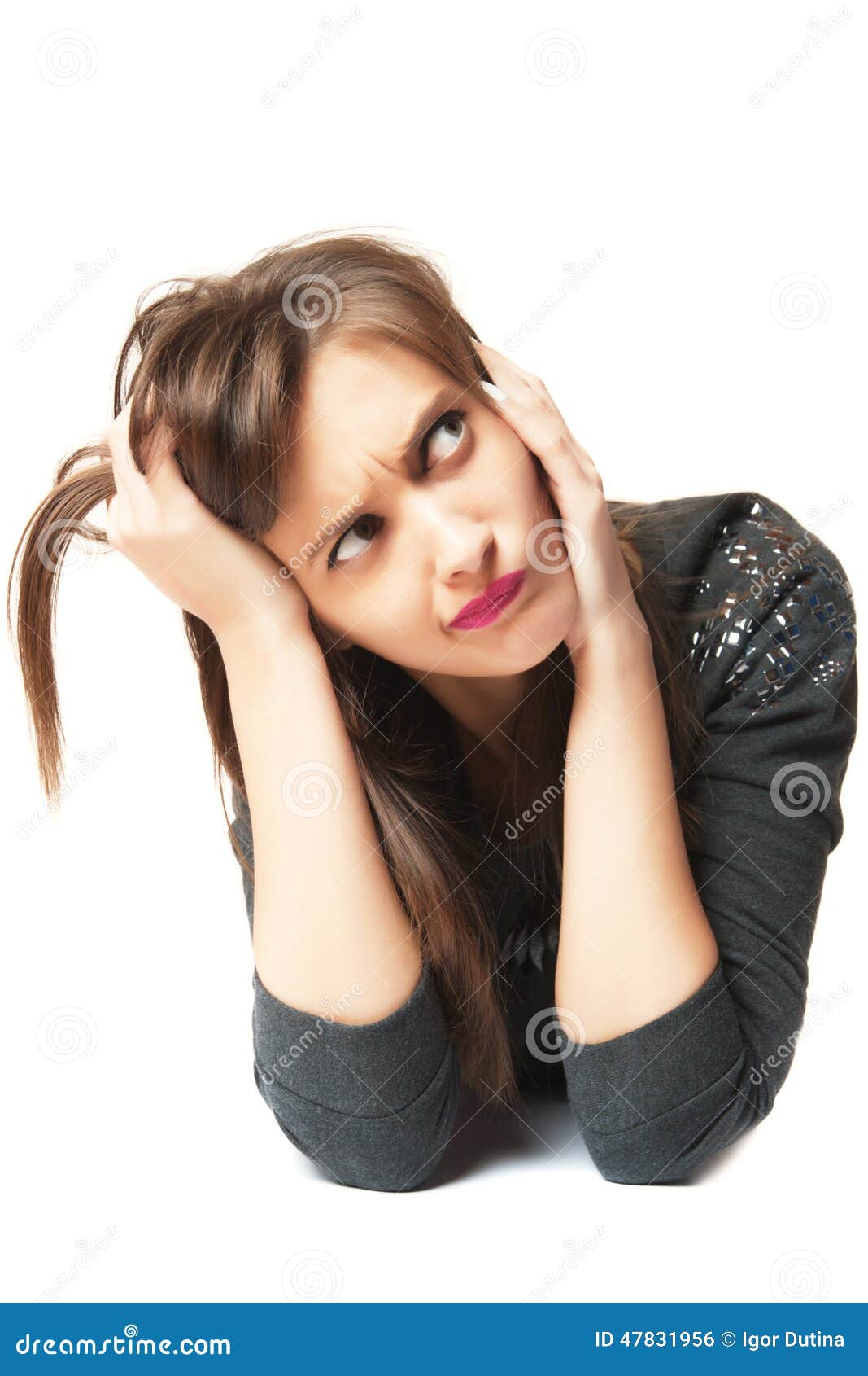 Girl in dilemma stock photo. Image of brunette, problem - 47831956