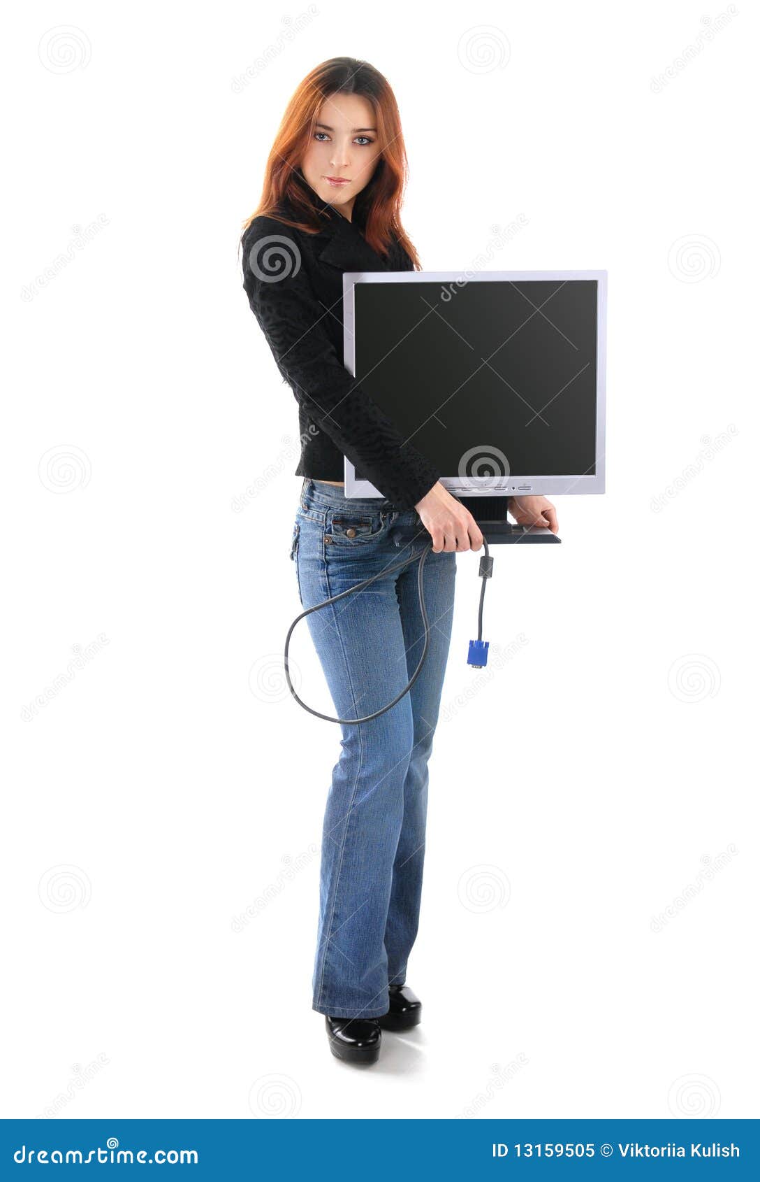 Girl with display isolated stock image. Image of human - 13159505